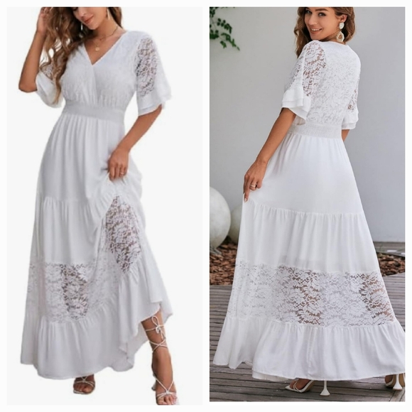 Simplee Apparel | Dresses | Nwt Simplee White Boho V Neck Lace Ruffle ...